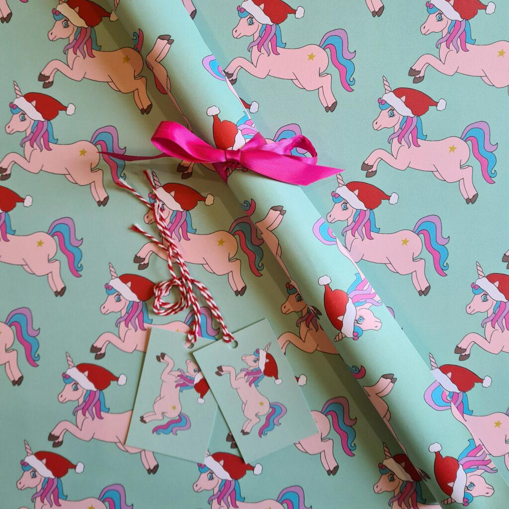 Christmas Unicorn Wrapping Paper Fun and Quirky Design